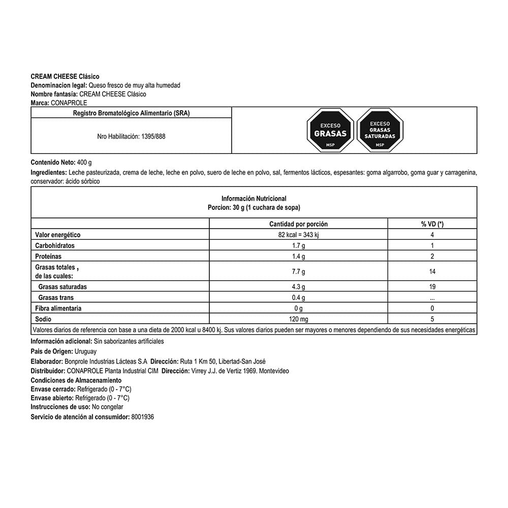 Queso CONAPROLE Cream Cheese 400 g - Géant