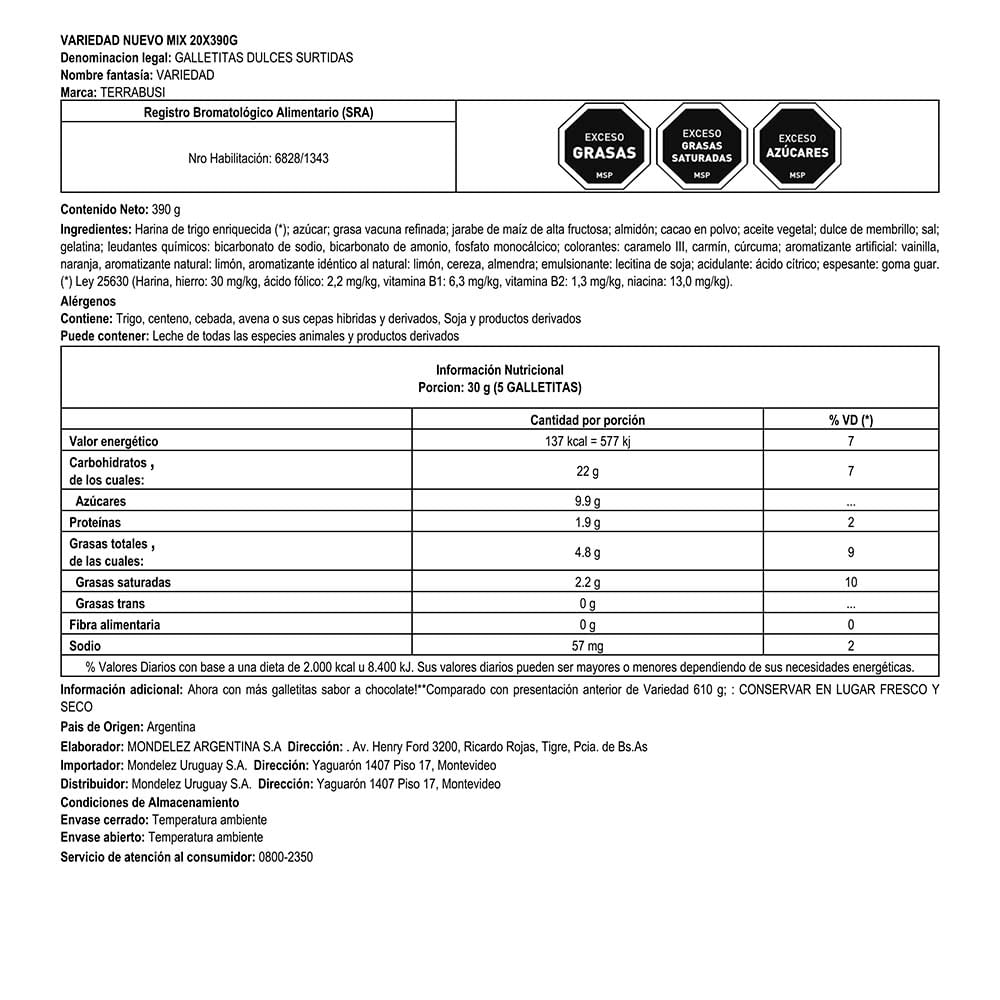 Galletitas surtidas variedad TERRABUSI 410 g - Géant