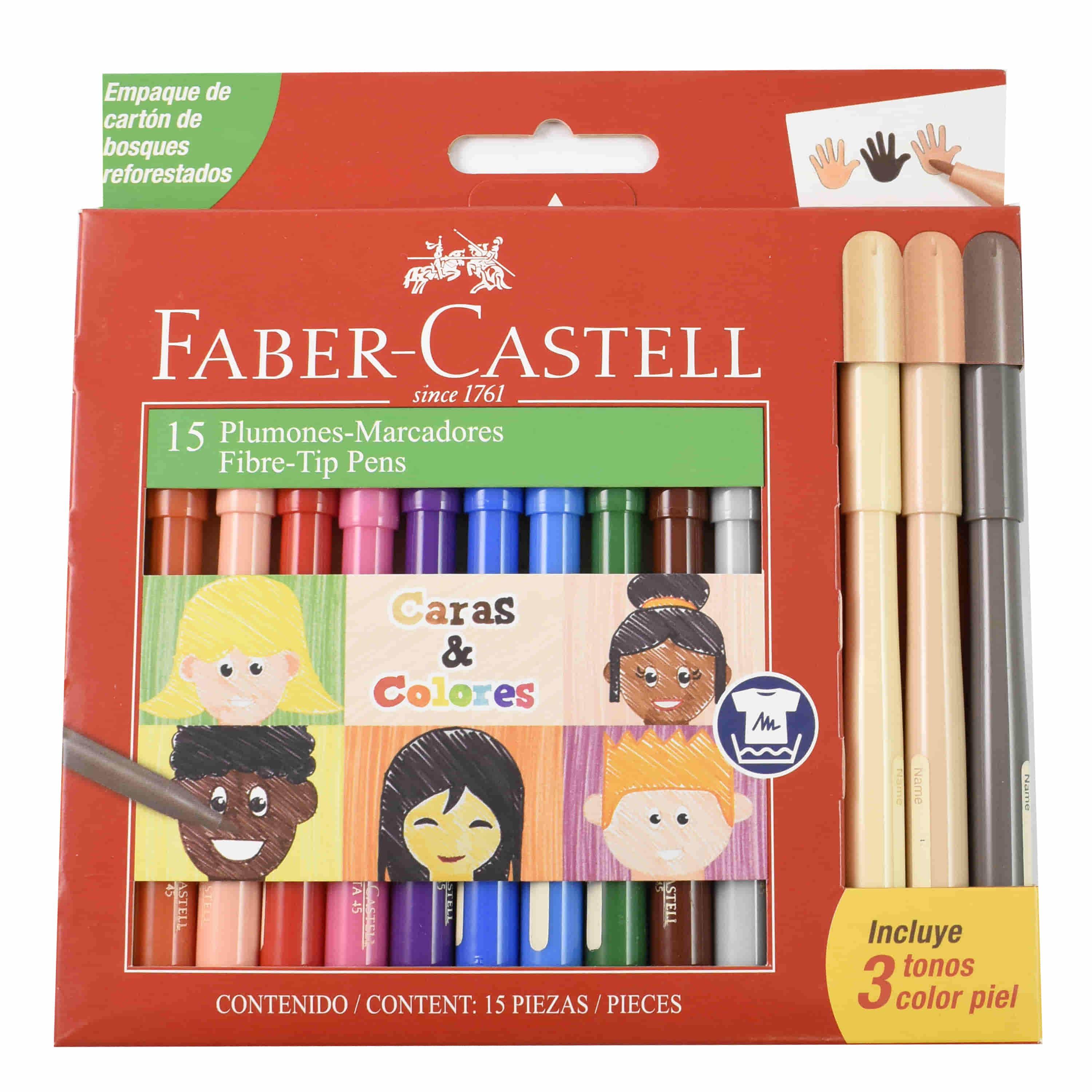 Marcadores FABER CASTELL finos caras y colores 12 unidades+3 - Géant