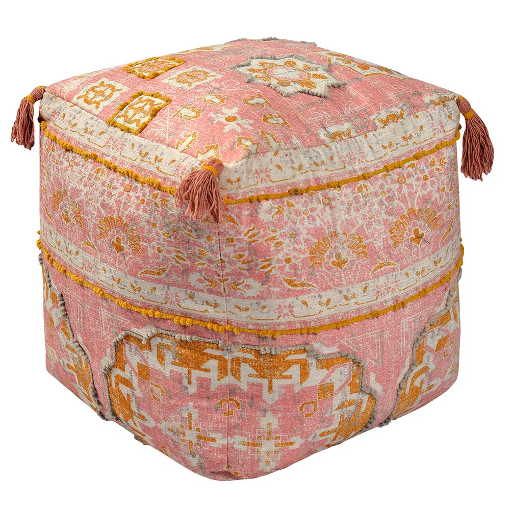 Puff 40x40x40 cm estampado con borlas - Géant