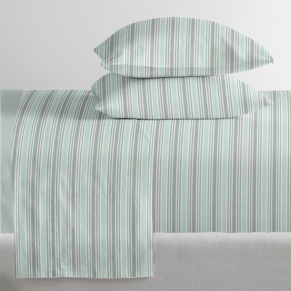 Juego de sabanas HOME King Microfibra a rayas verde - Géant